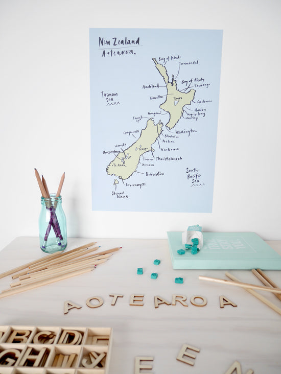 NZ Map removable Poster – One Hundred Percent Heart